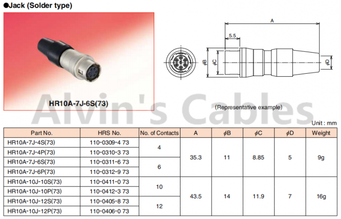 10 Pcs HR10A-10P-12S(73) Hirose 12pin Female Power Connector Video Cameras
