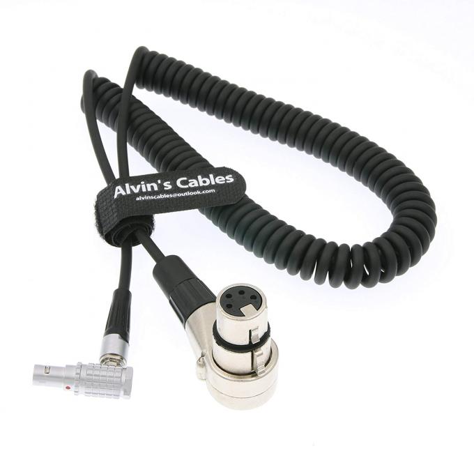 Coiled Twist Camera Power Cable Monitor Power Cable XLR 4 Pin Female To Right Angle 0B 2 Pin Male