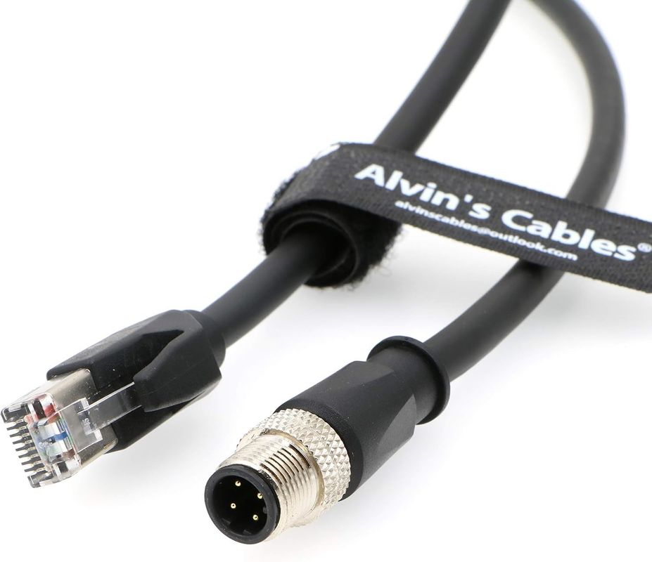 Alvin's M12 4-Pin D-Code to RJ45 Ethernet Cable, 15m Green, Industrial Use