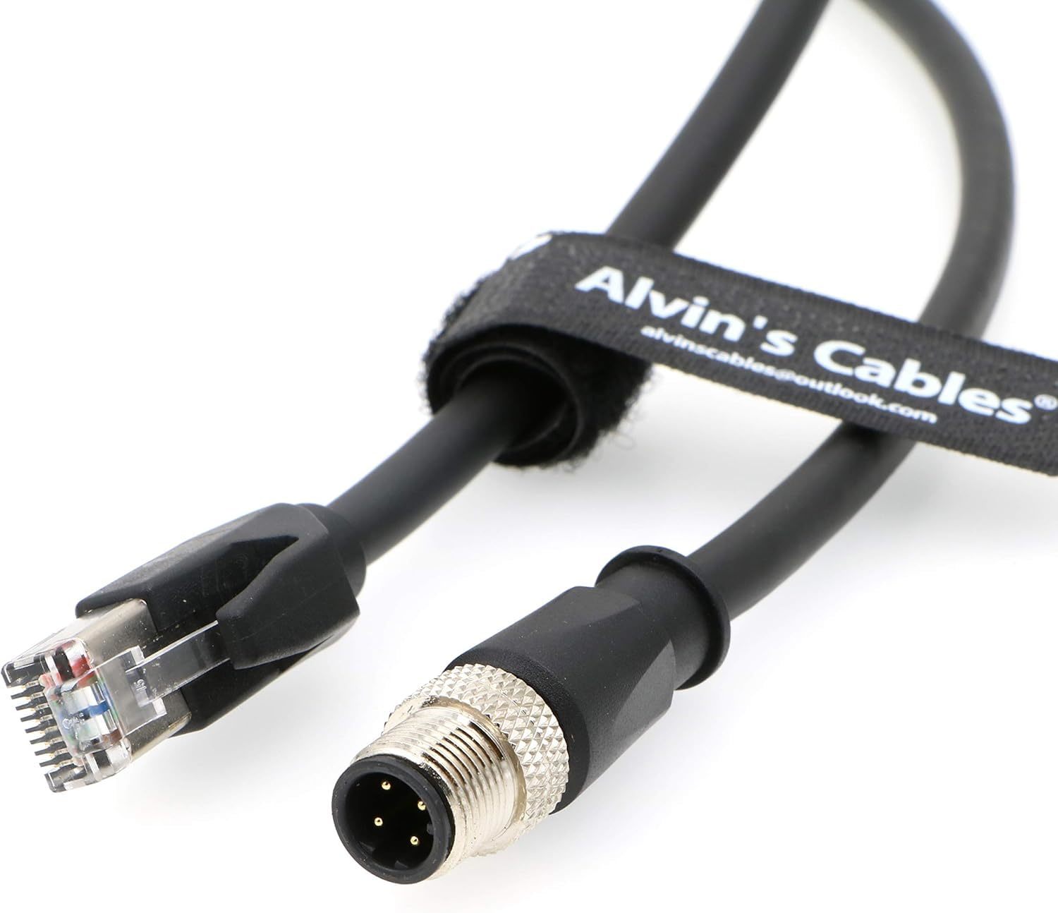 Alvin's M12 4-Pin D-Code to RJ45 Ethernet Cable, 15m Green, Industrial Use